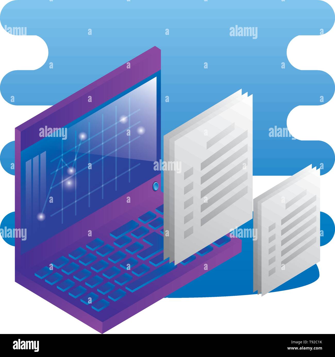 laptop computer with documents files vector illustration design Stock ...
