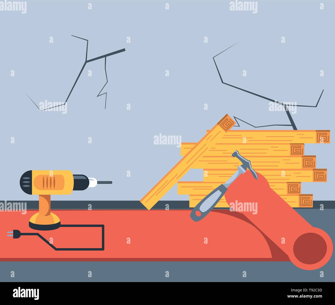 drill perforator tool with hammer vector illustration design Stock ...