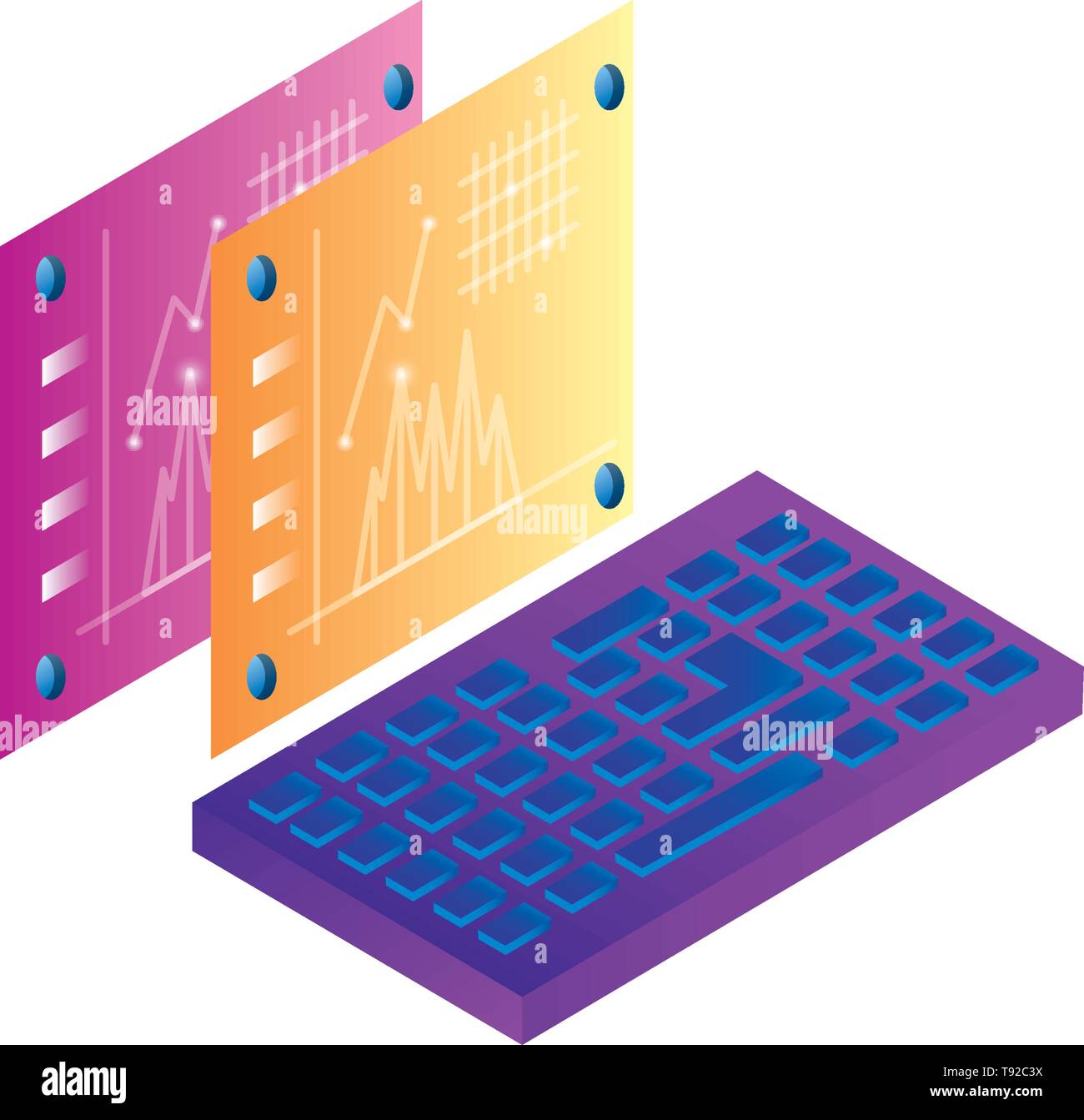 webpages templates with statistics and keyboard vector illustration ...