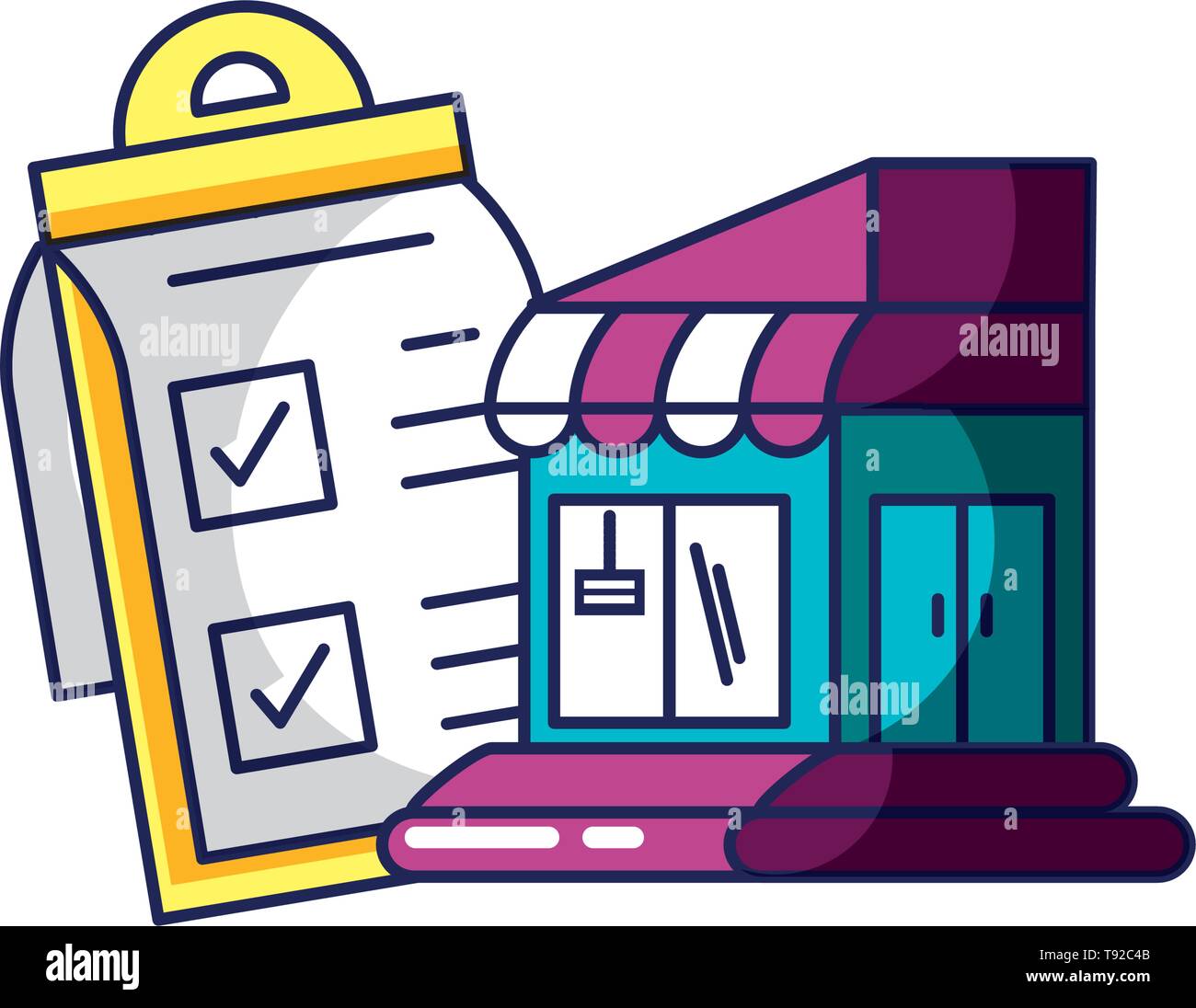 store building facade with checklist clipboard vector illustration ...