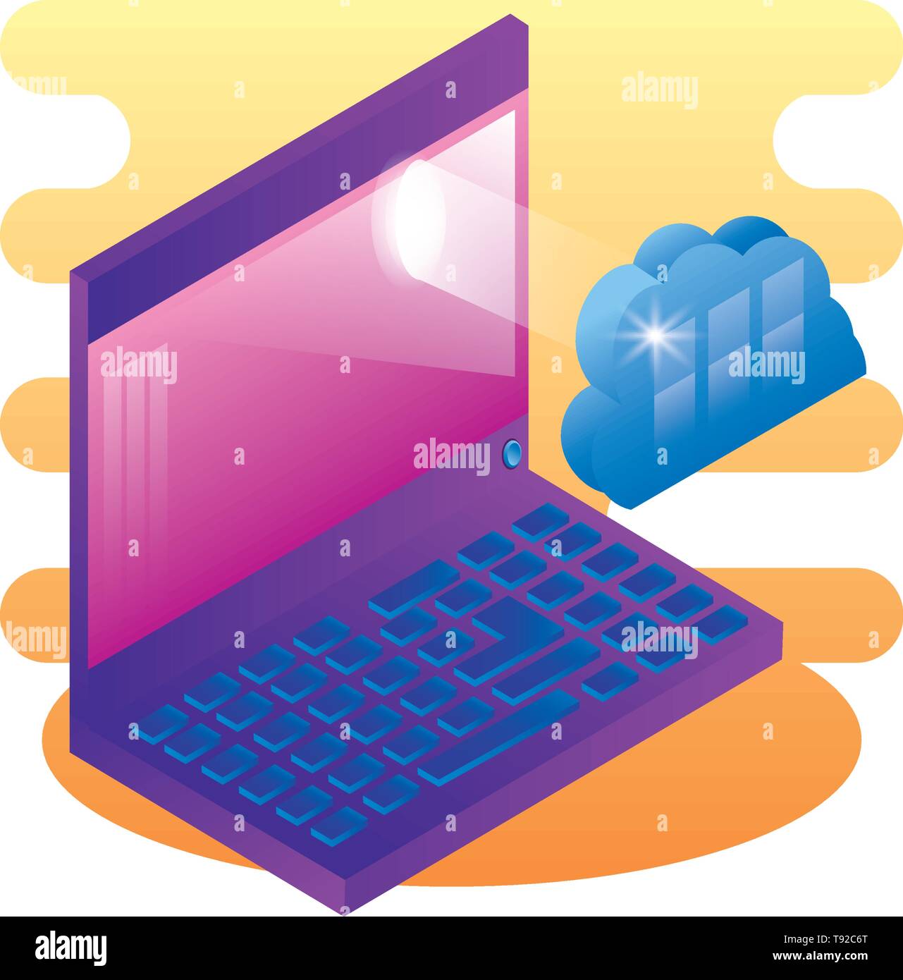 laptop computer with cloud computing vector illustration design Stock ...