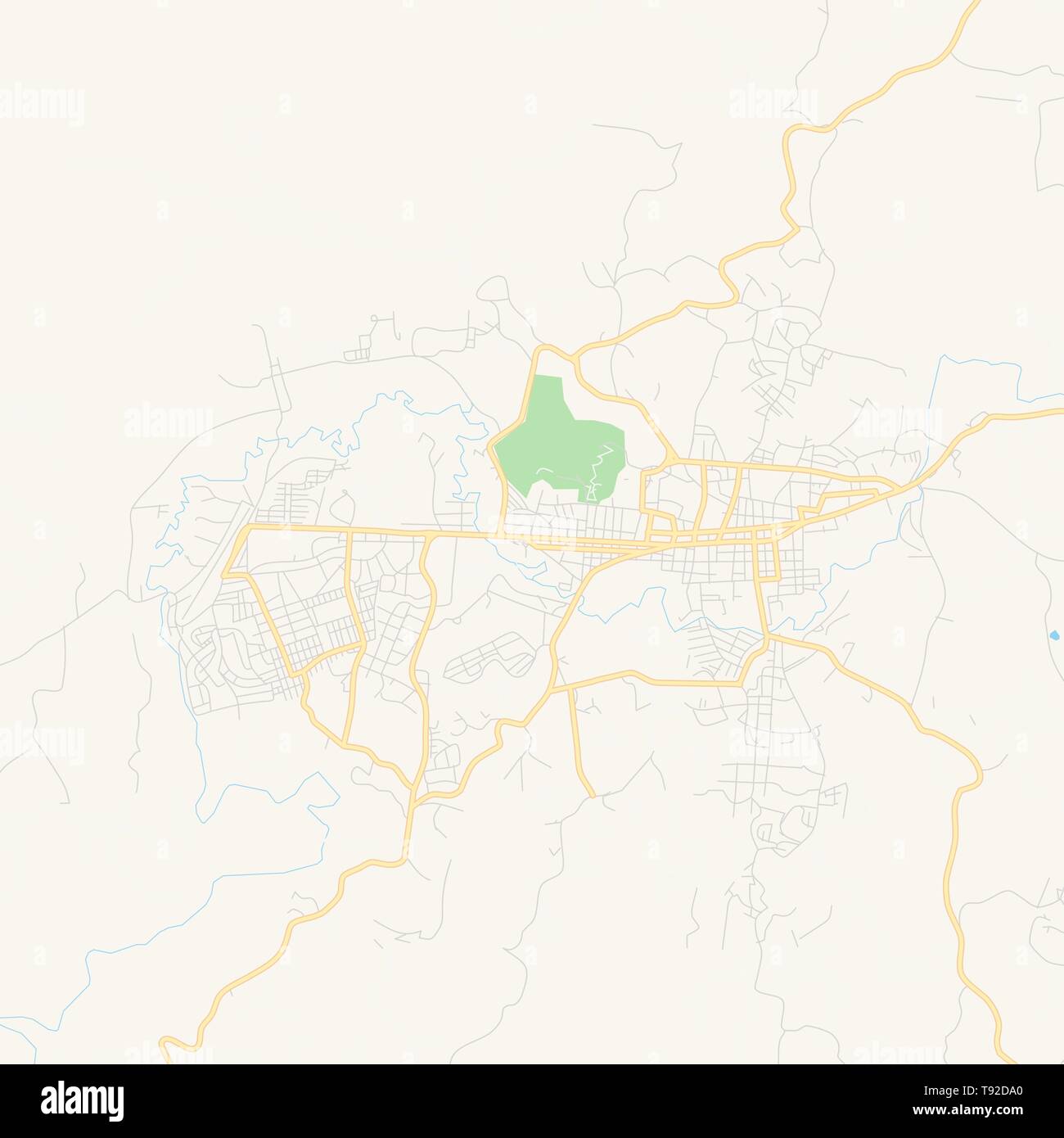 Empty vector map of Cobán, Alta Verapaz, Guatemala, printable road map ...