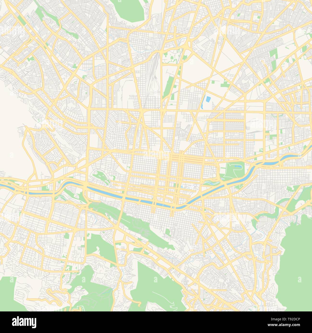 Empty vector map of Monterrey, Nuevo León, Mexico, printable road map ...