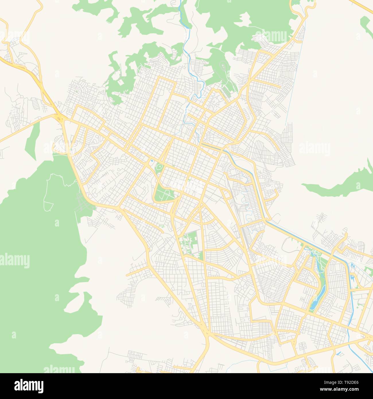 Empty vector map of Tepic, Nayarit, Mexico, printable road map created ...