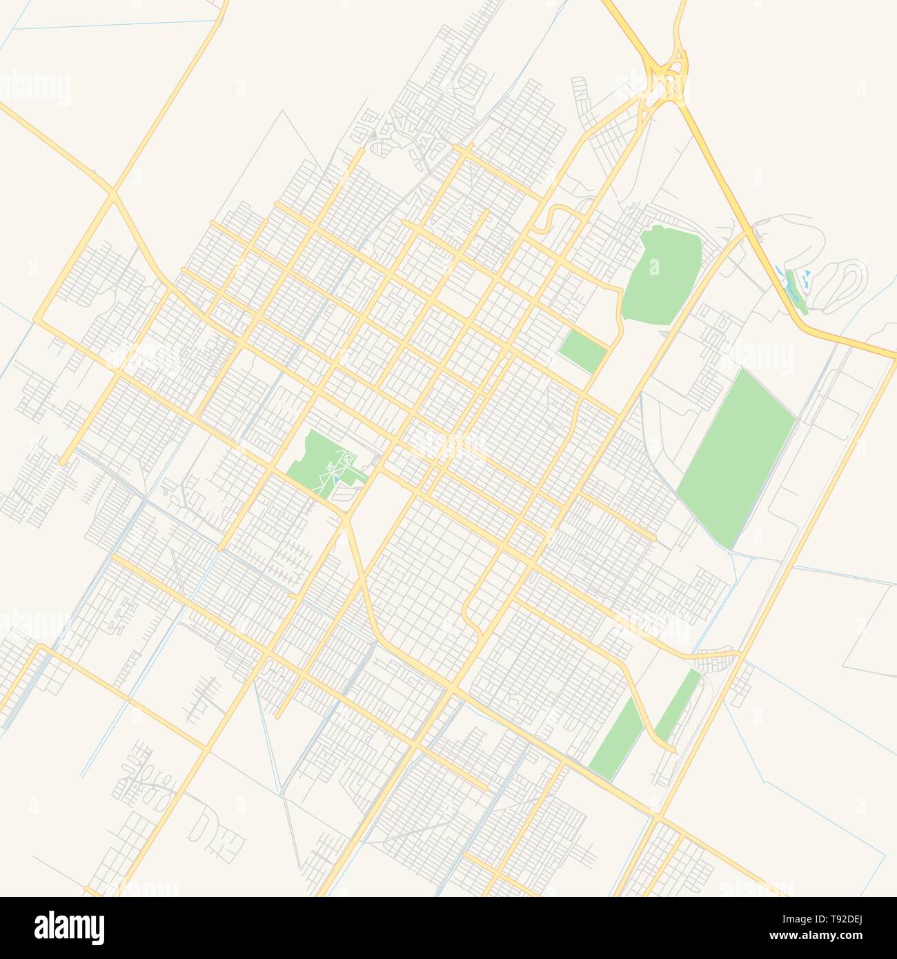 Empty vector map of Los Mochis, Sinaloa, Mexico, printable road map ...