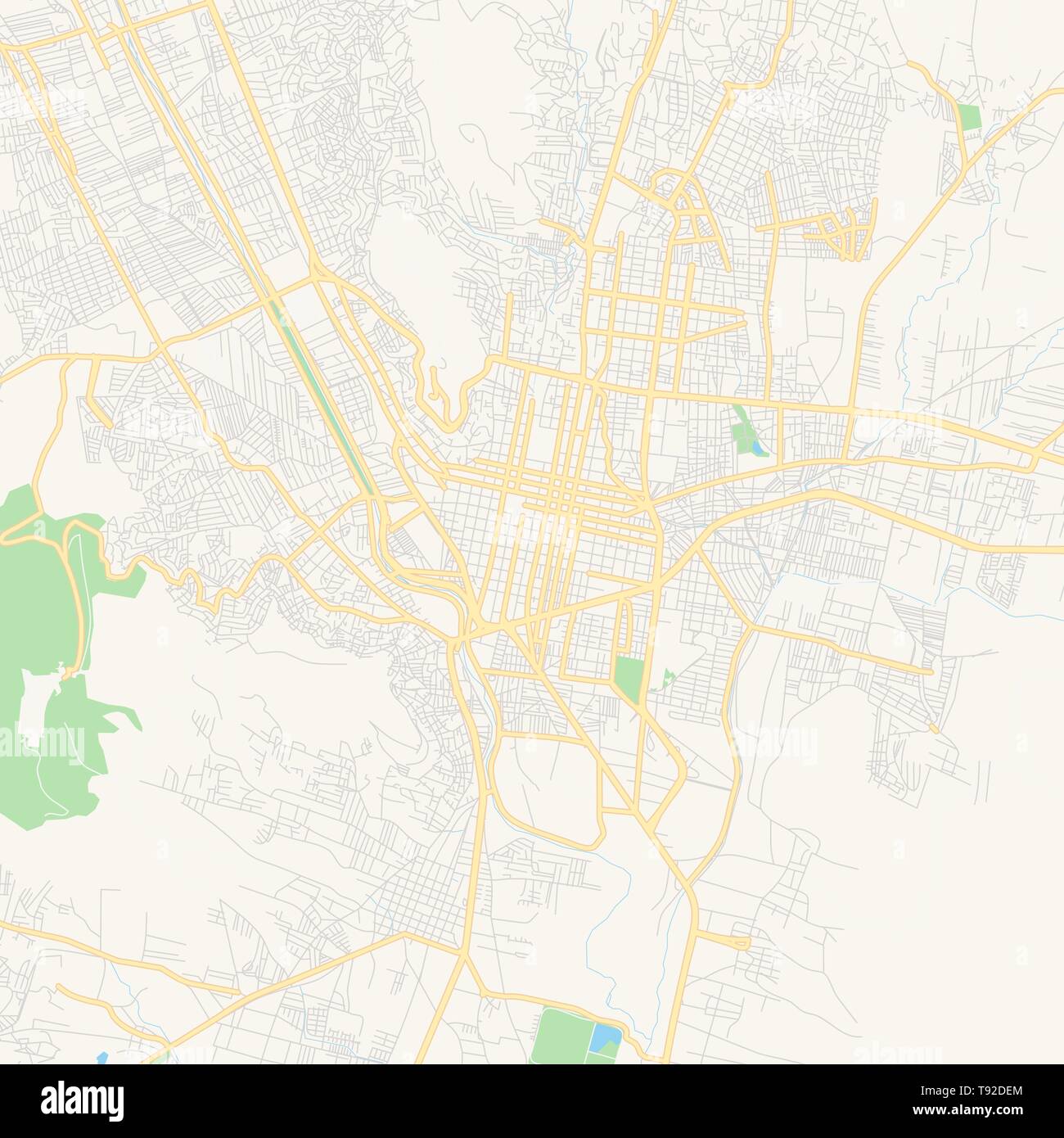 Empty vector map of Oaxaca, Oaxaca, Mexico, printable road map created ...