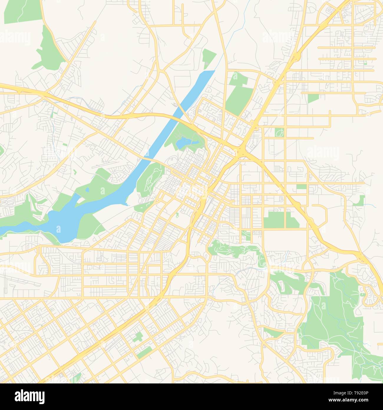 Empty vector map of Riverside, California, USA, printable road map ...
