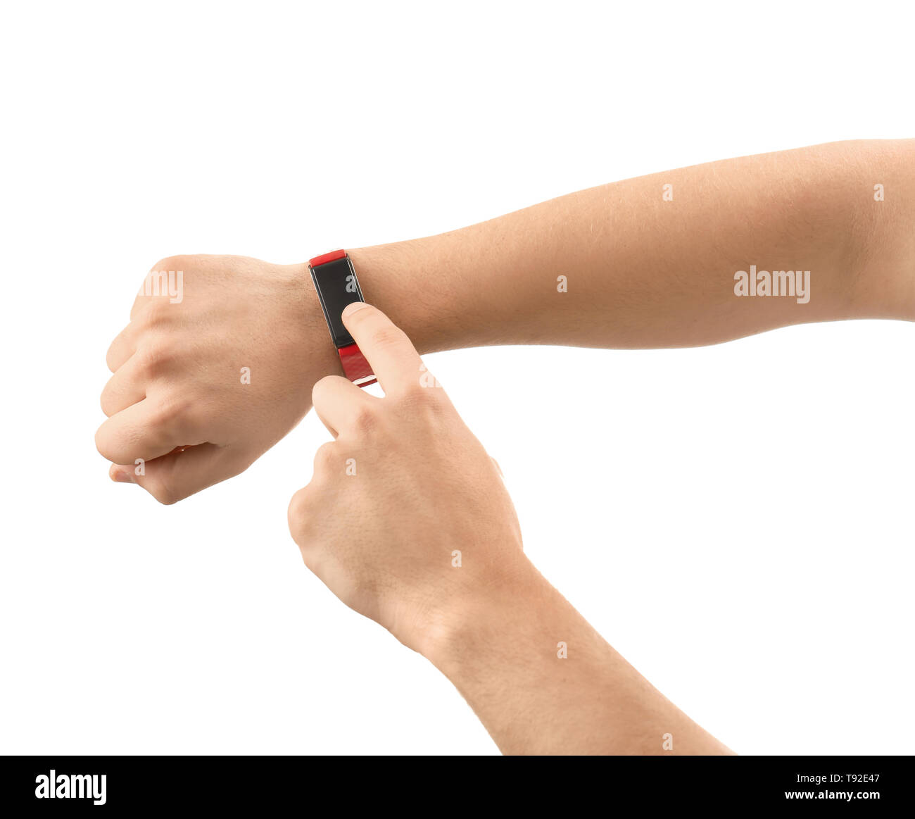 Man checking smart watch on white background Stock Photo - Alamy