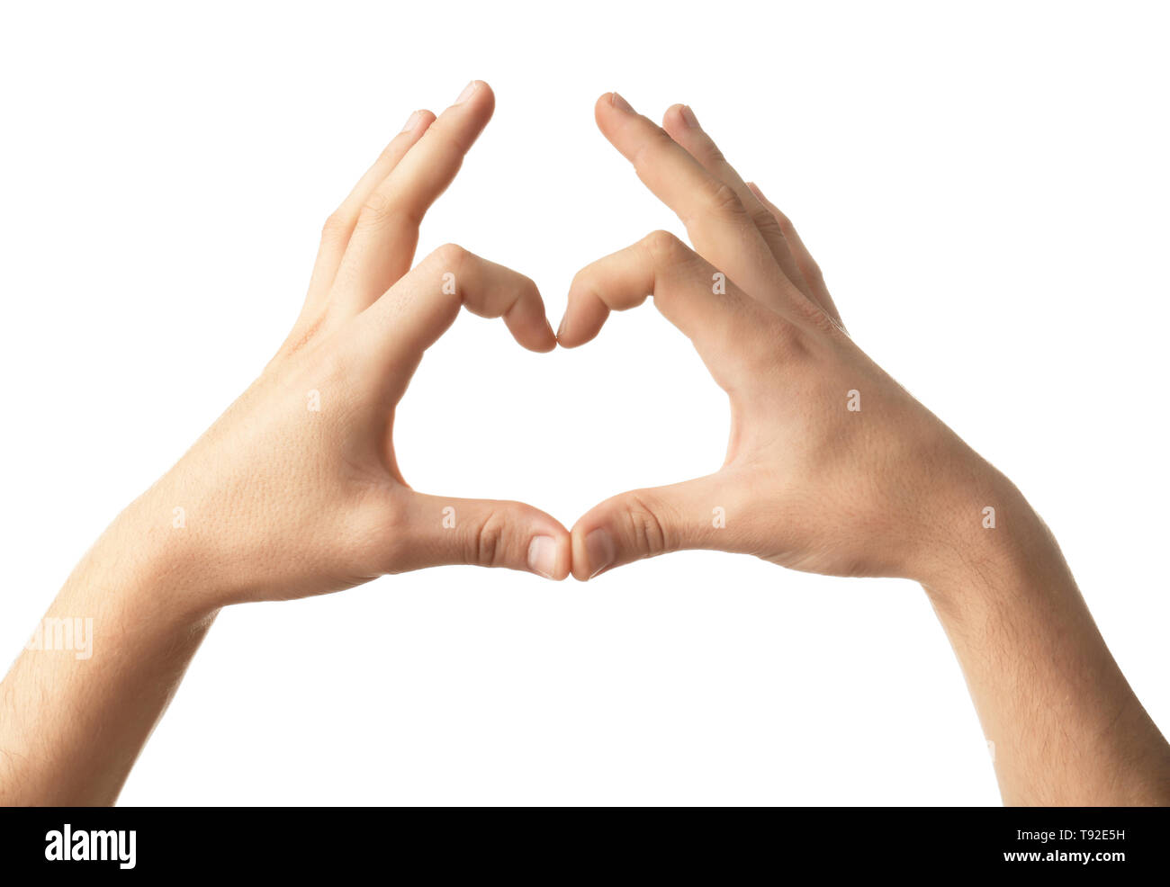 Man making heart with his hands on white background Stock Photo - Alamy