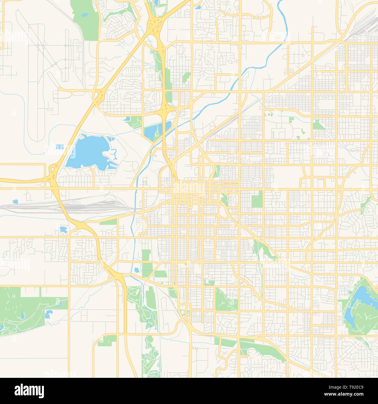 Empty vector map of Lincoln, Nebraska, USA, printable road map created ...