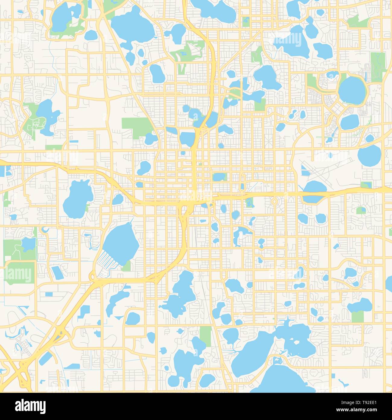 Empty vector map of Orlando, Florida, USA, printable road map created ...