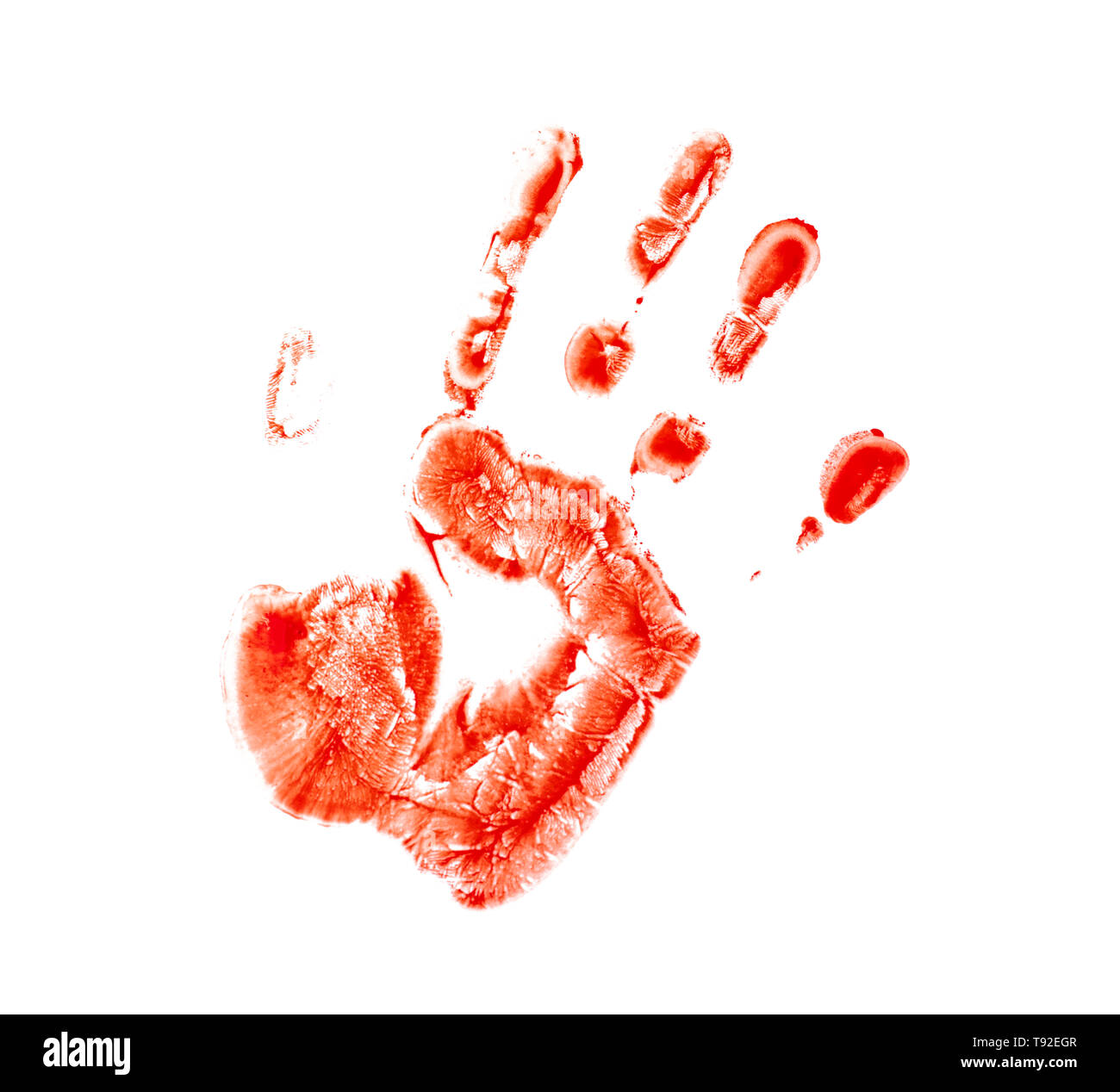 Bloody palm print on white background Stock Photo - Alamy