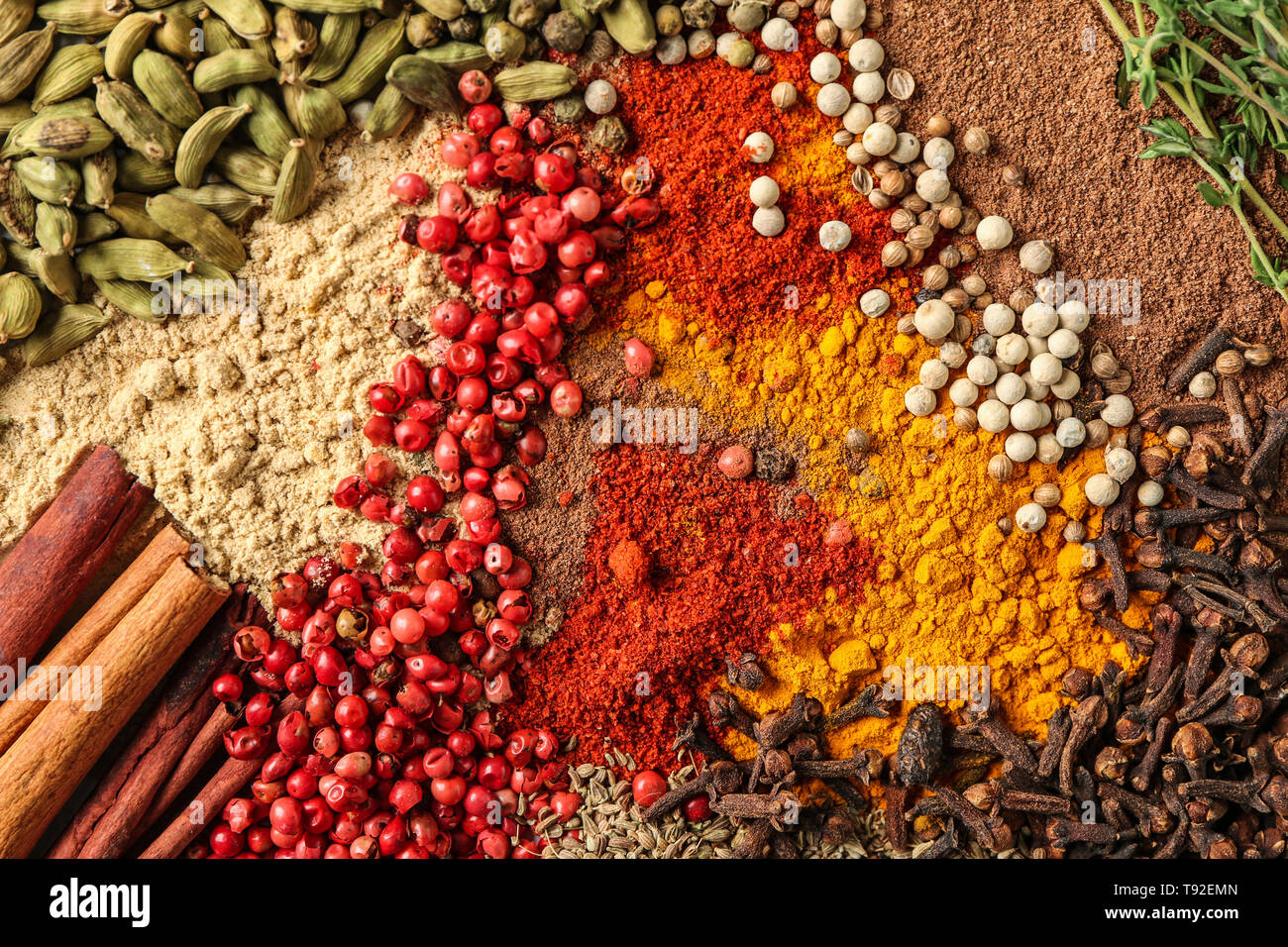 Different aromatic spices, closeup Stock Photo - Alamy