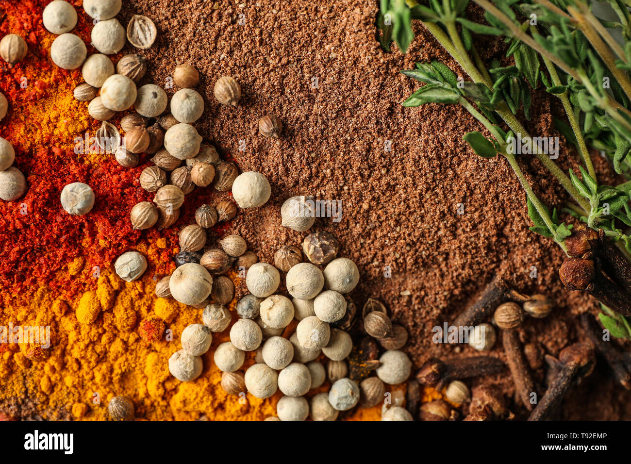 Different aromatic spices, closeup Stock Photo - Alamy