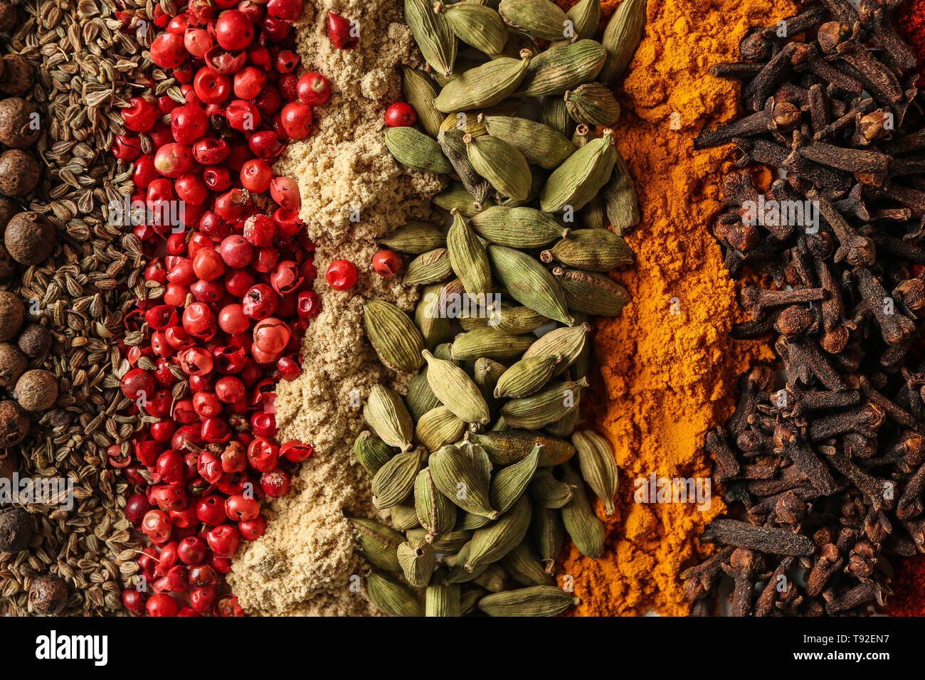Different aromatic spices, closeup Stock Photo - Alamy