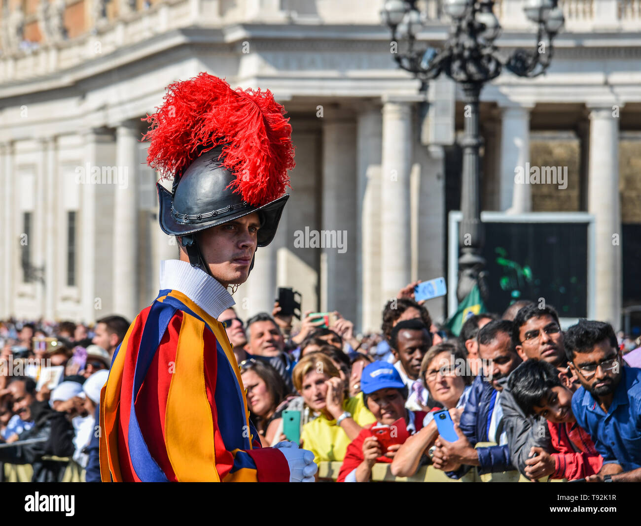 Vatican - Oct 14, 2018. Papal Swiss Guard in uniform at Saint Peter ...