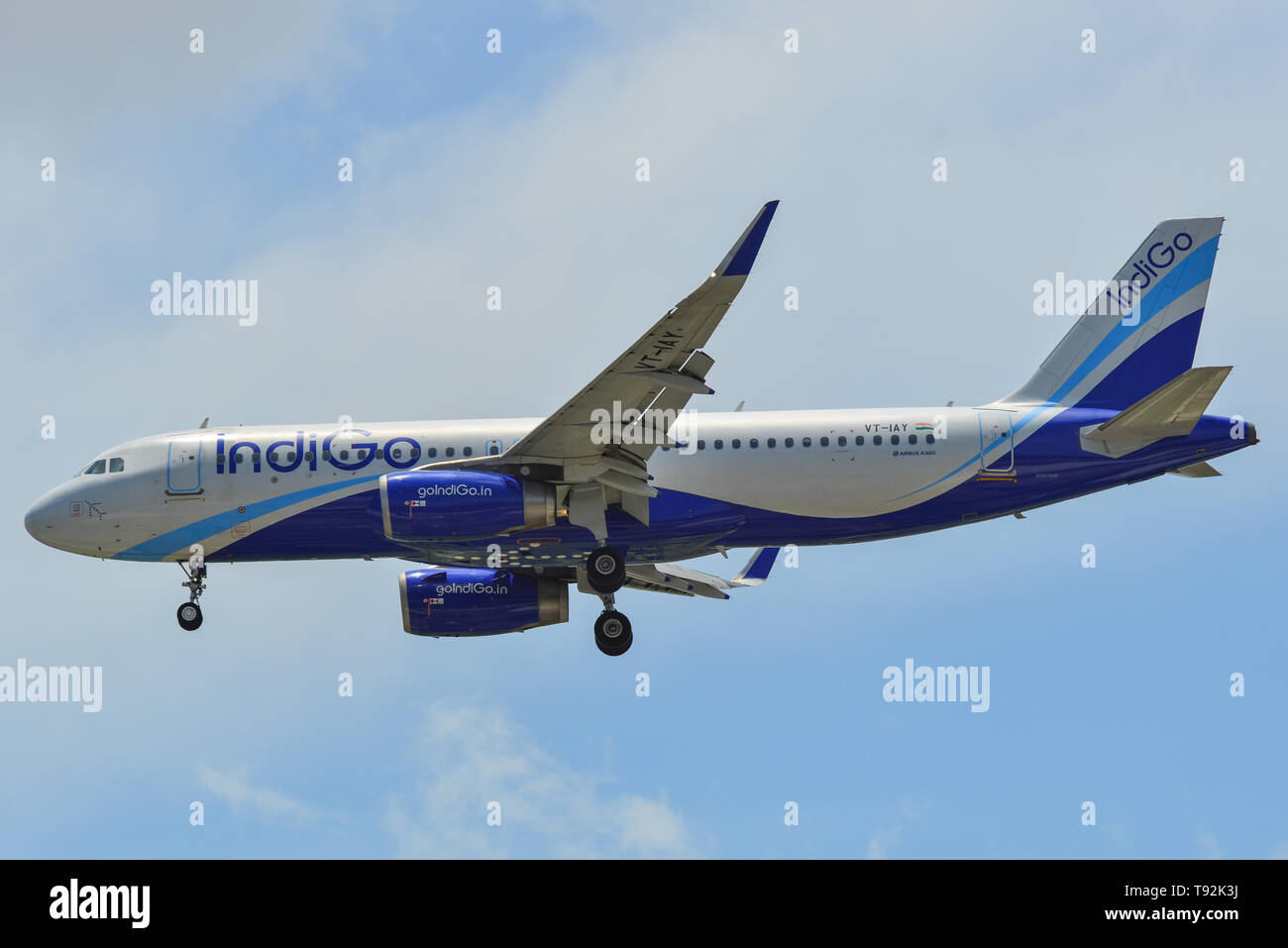 Singapore - Mar 27, 2019. VT-IAY IndiGo Airbus A320 landing at Changi ...