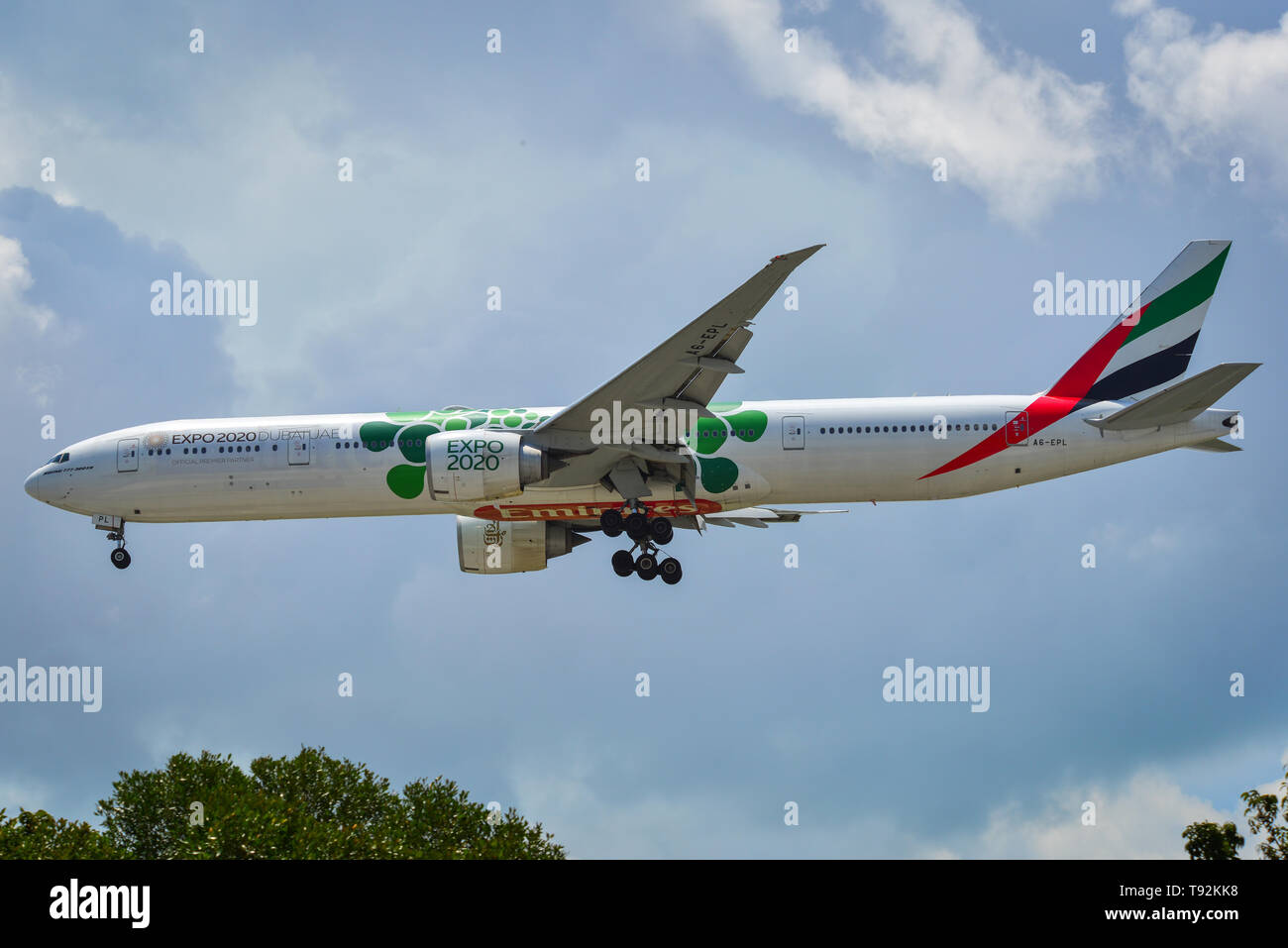 Singapore - Mar 27, 2019. A6-EPL Emirates Boeing 777-300ER (Green Expo ...