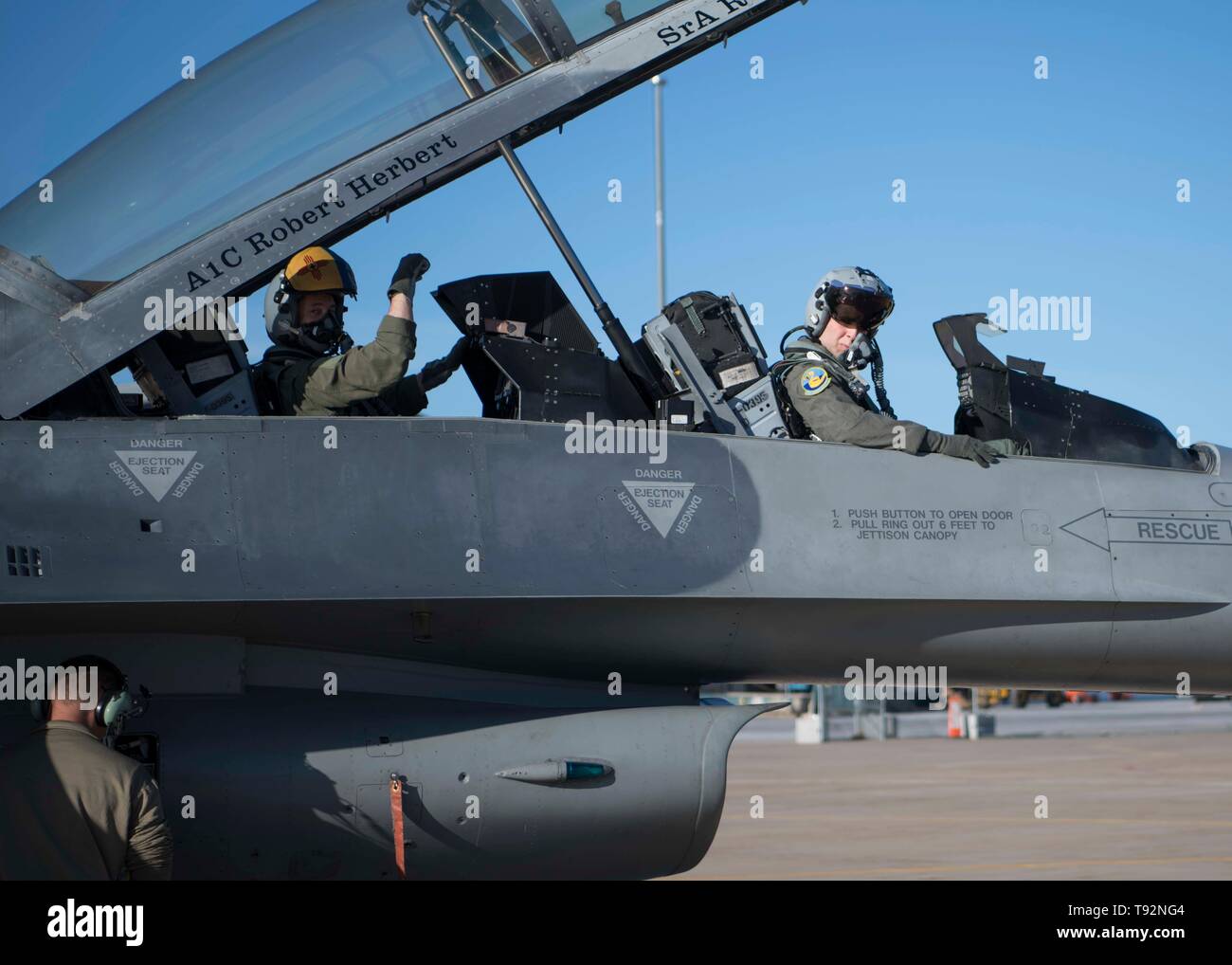 An Airman displays the 311th Fighter Squadron “Fangs Out” symbol before ...