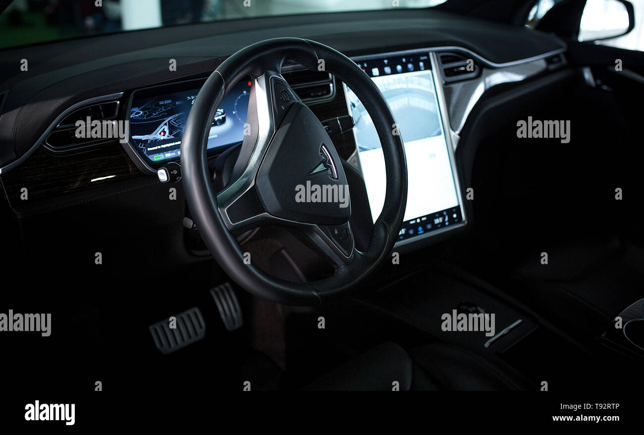 Tesla Luxury Automobile Inside View. High Technologies Stock Photo - Alamy