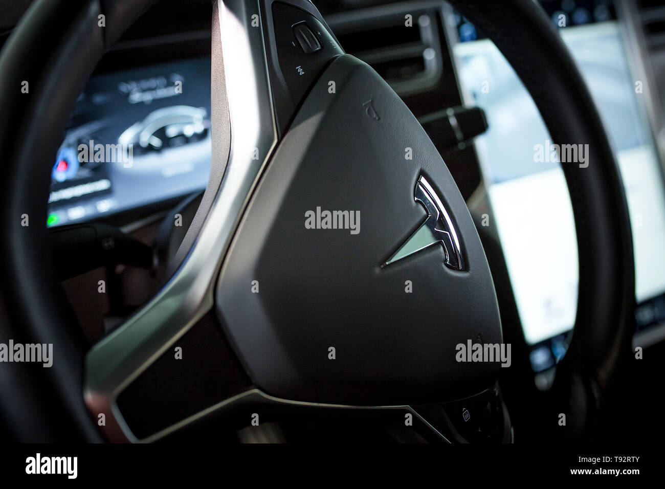 Tesla Luxury Automobile Inside View. High Technologies Stock Photo - Alamy