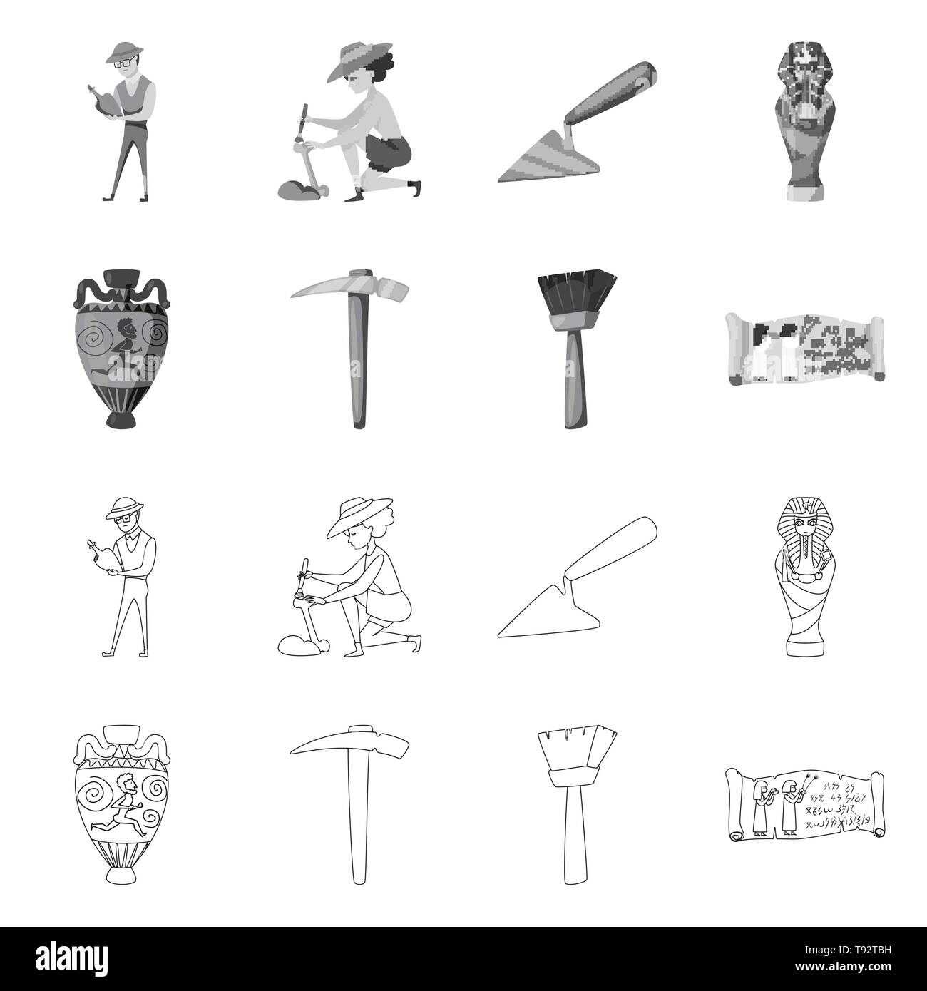 archaeologist,tool,sarcophagus,amphora,pickaxe,brush,scroll,human,girl ...