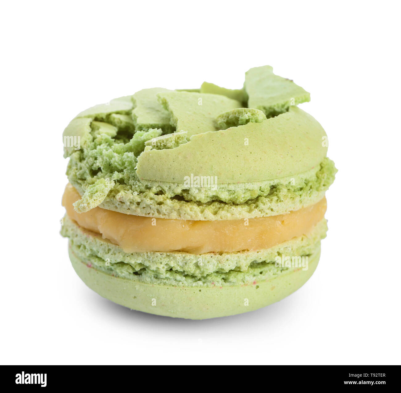 Sweet crushed macaroon on white background Stock Photo - Alamy