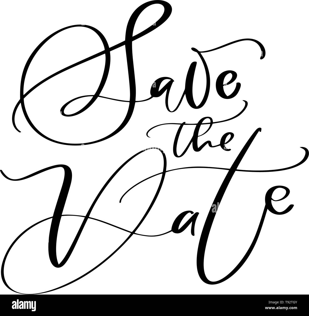 Save the date hand drawn text calligraphy vector lettering for wedding or love card Stock Vector ...