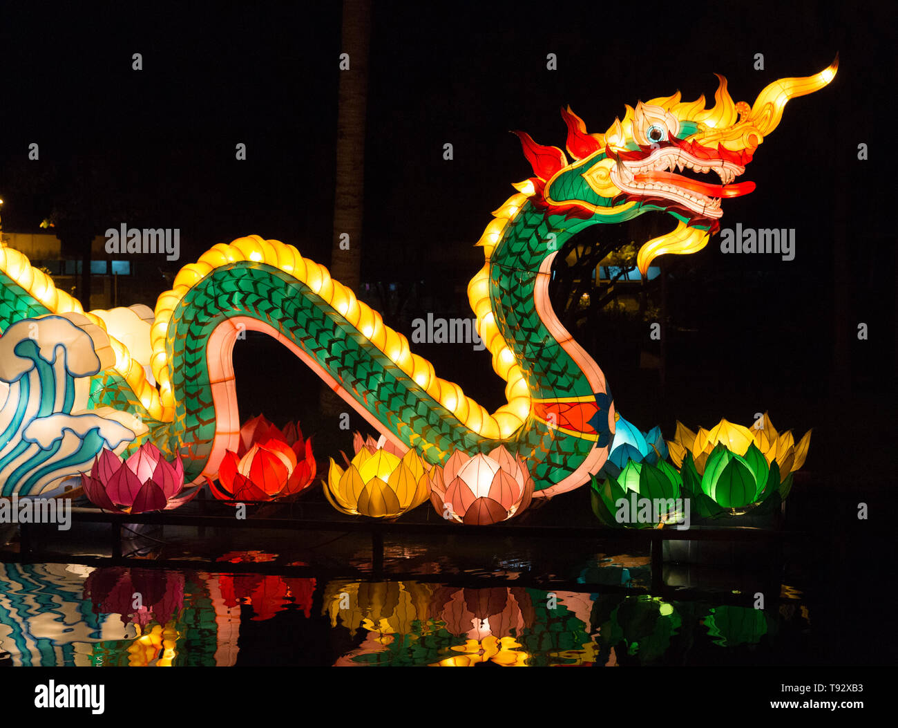 Illuminated dragon float on the Ping River in Chiang Mai, Thailand ...