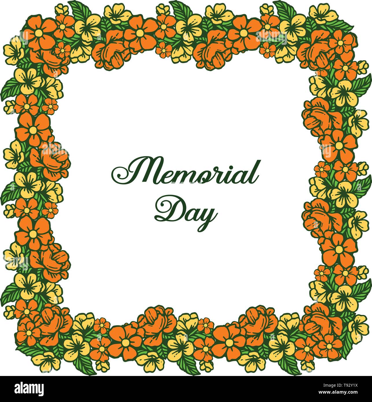 Vector illustration crowd of green leafy flower frame for design card ...