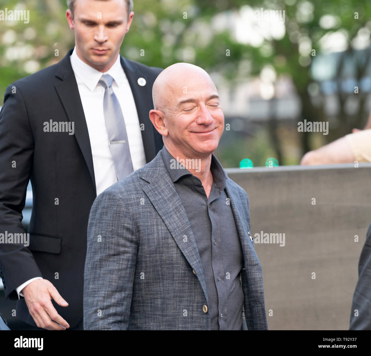 New York, NY - May 15, 2019: Jeff Bezos arrives at the Statue Of ...