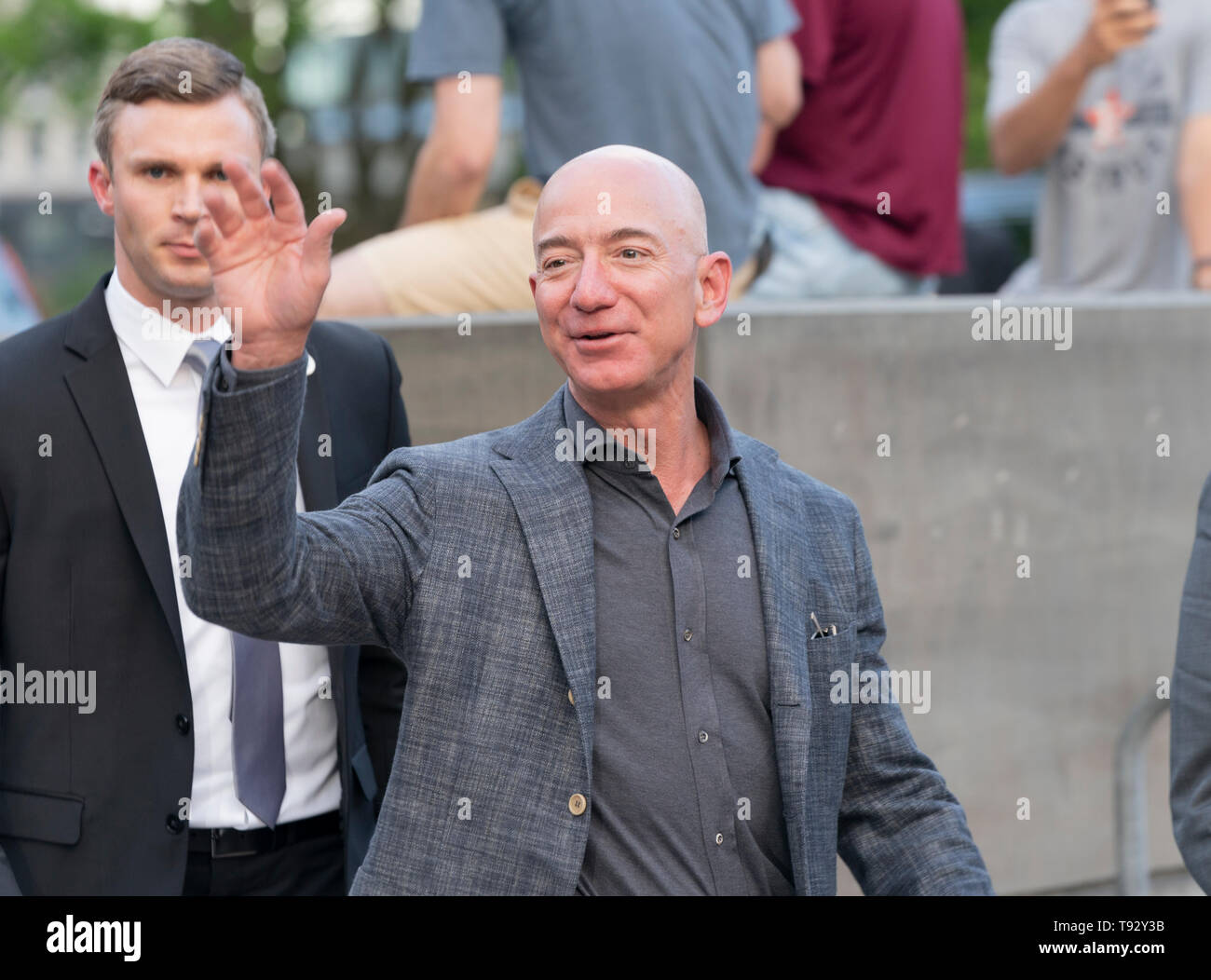 New York, NY - May 15, 2019: Jeff Bezos arrives at the Statue Of ...
