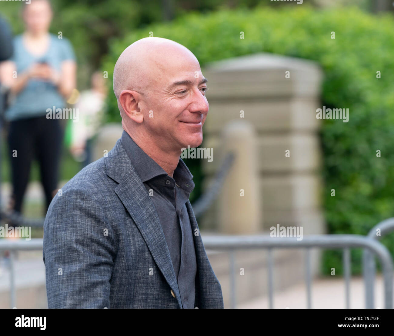 New York, NY - May 15, 2019: Jeff Bezos arrives at the Statue Of ...
