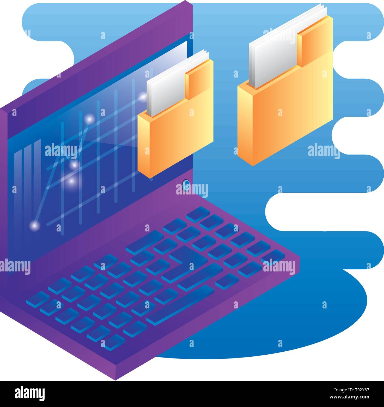 laptop computer with folders vector illustration design Stock Vector ...