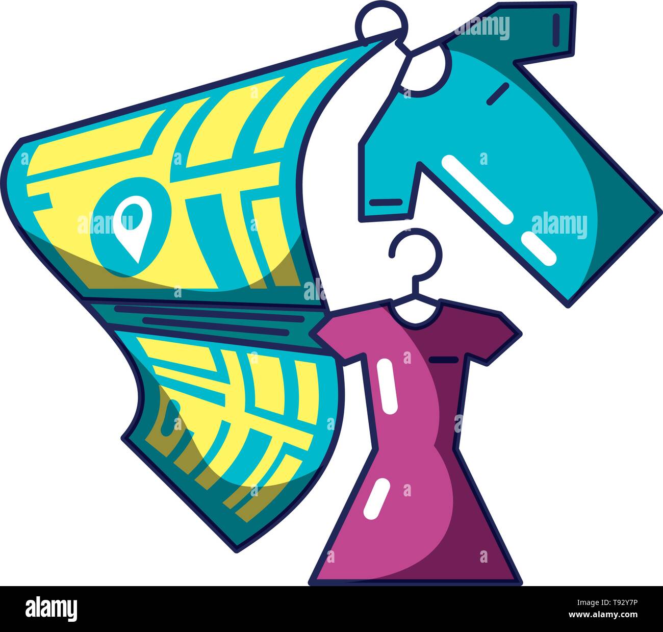 clothing hanging in clothespin with map guide location vector ...