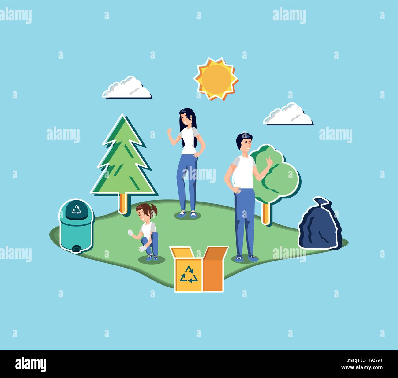 family with landscape in eco friendly scene vector illustration design ...