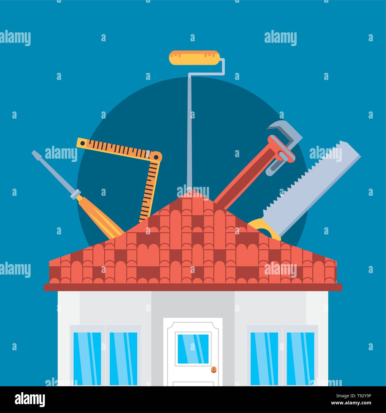 facade of house construction with set tools vector illustration design ...