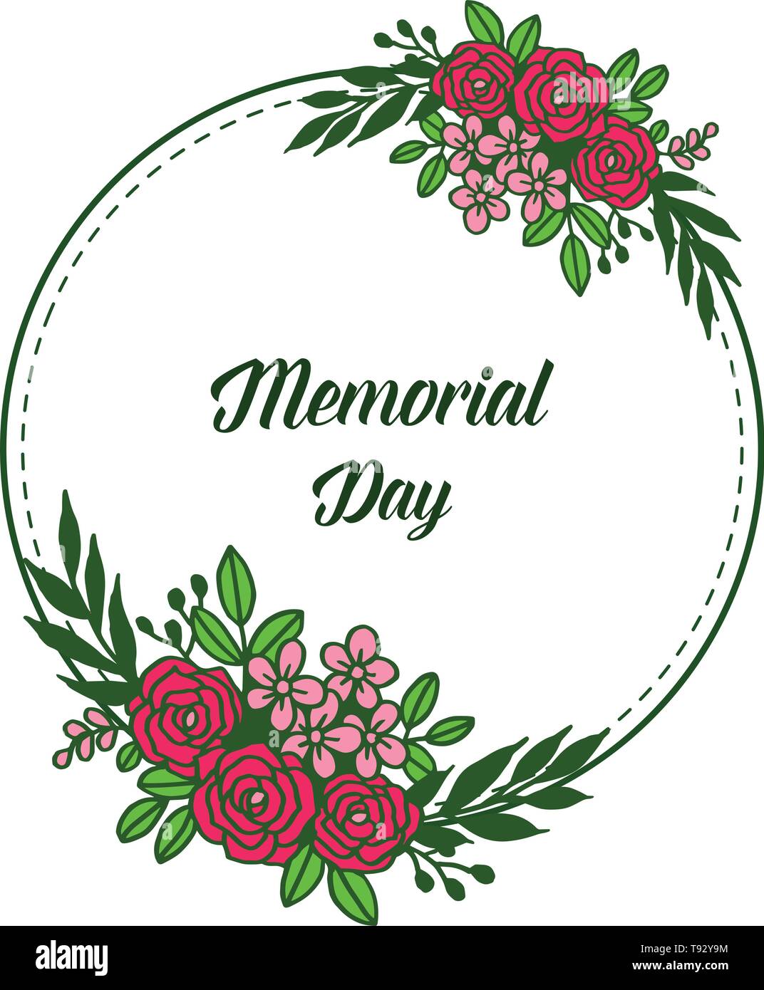 Vector illustration round rose flower frame for writing memorial day ...