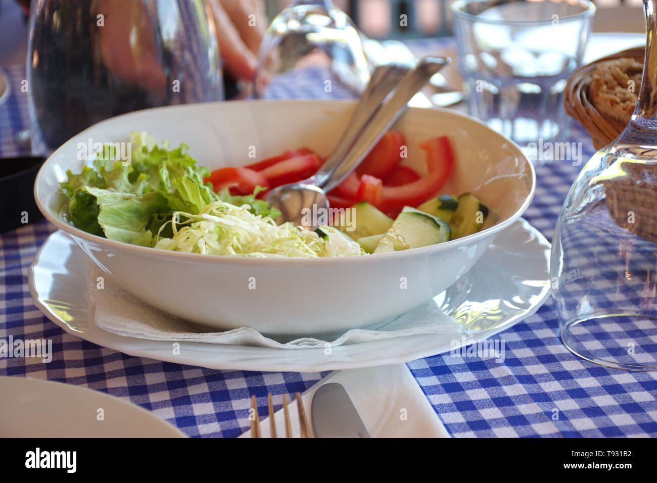 Rustic table prepared for dinner Stock Photo - Alamy
