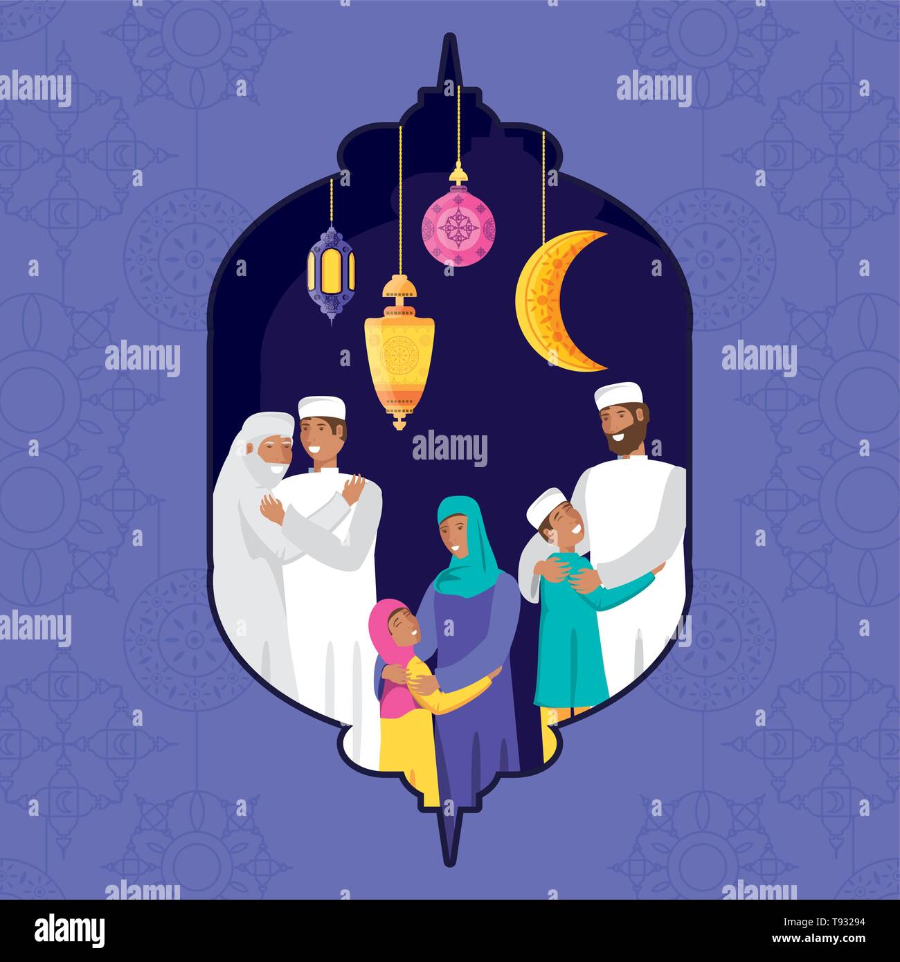 islamic family with kids in frame vector illustration design Stock ...