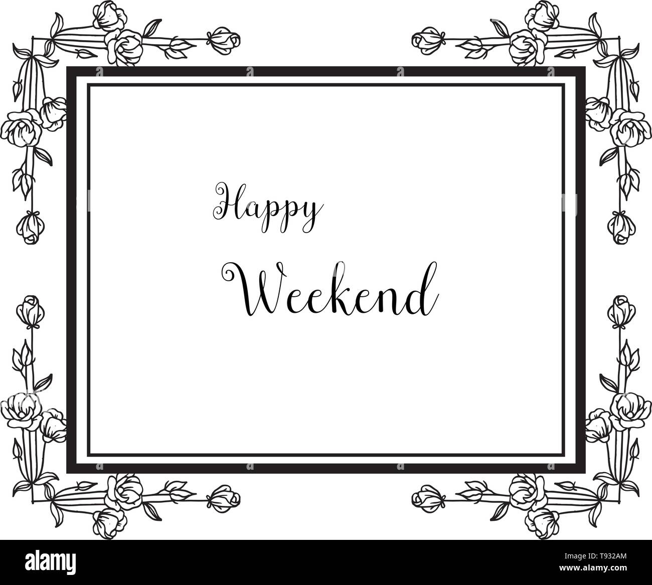 Vector illustration various lettering happy weekend with various flower ...