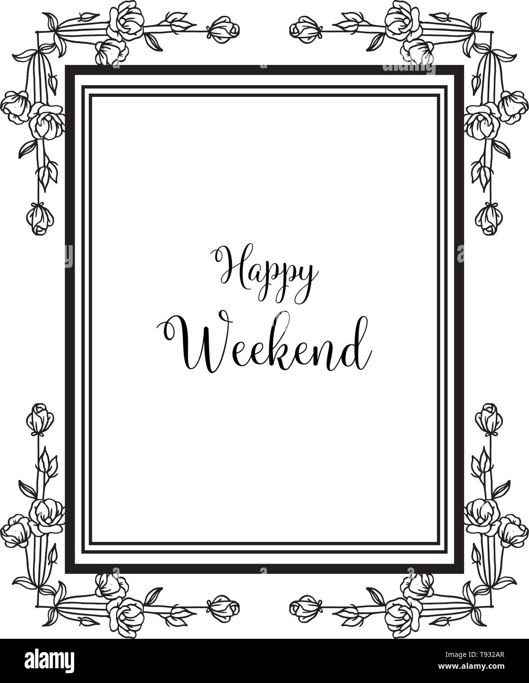 Vector illustration various lettering happy weekend with various flower ...