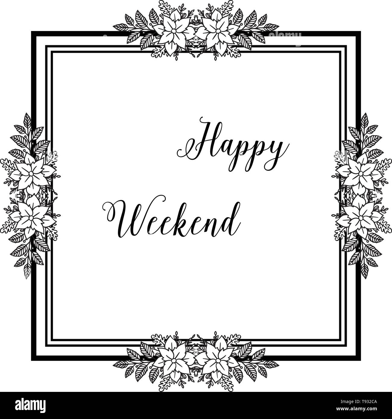 Vector illustration drawing flower frame with writing style happy ...