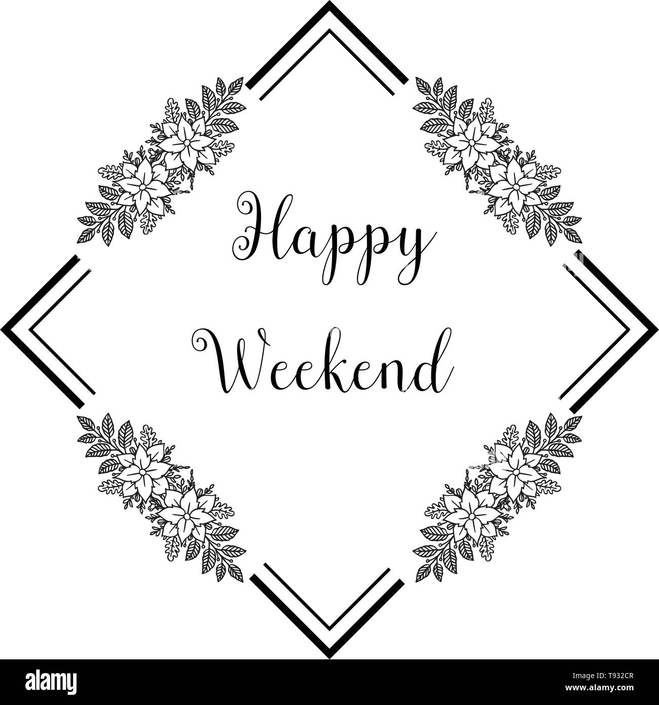 Vector illustration drawing flower frame with writing style happy ...