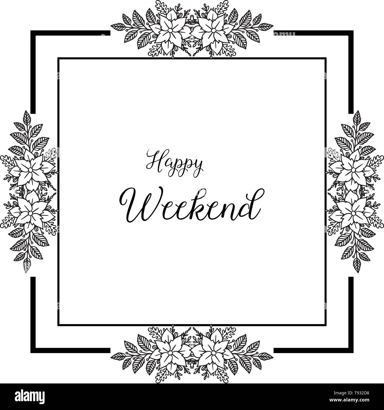 Vector illustration ornate of flower frame for banner happy weekend ...