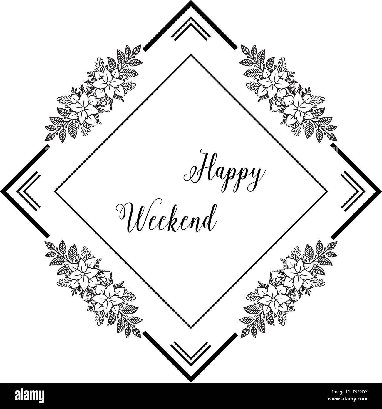 Vector illustration decoration happy weekend with design wreath frame ...