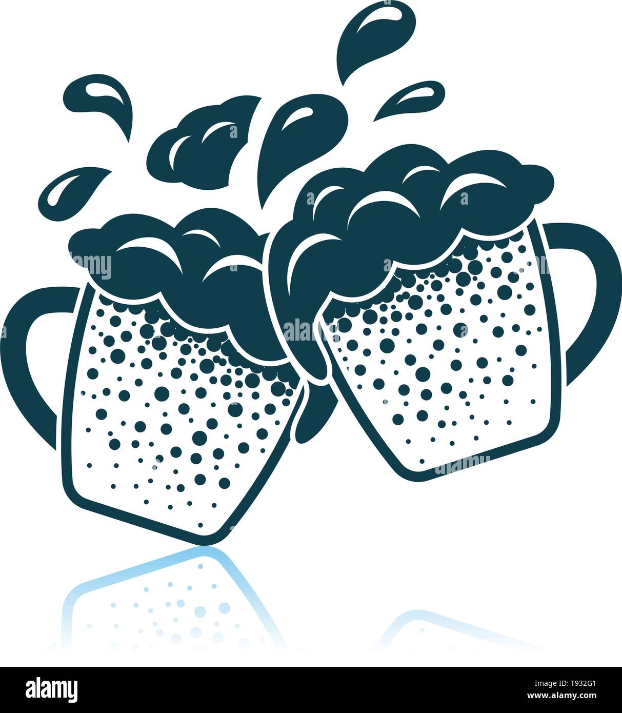 Two Clinking Beer Mugs With Fly Off Foam Icon. Shadow Reflection Design ...