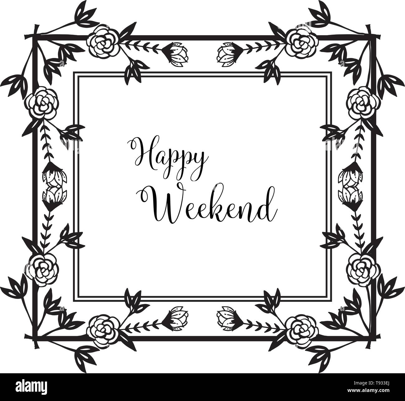 Vector illustration greeting card happy weekend with beautiful flower ...