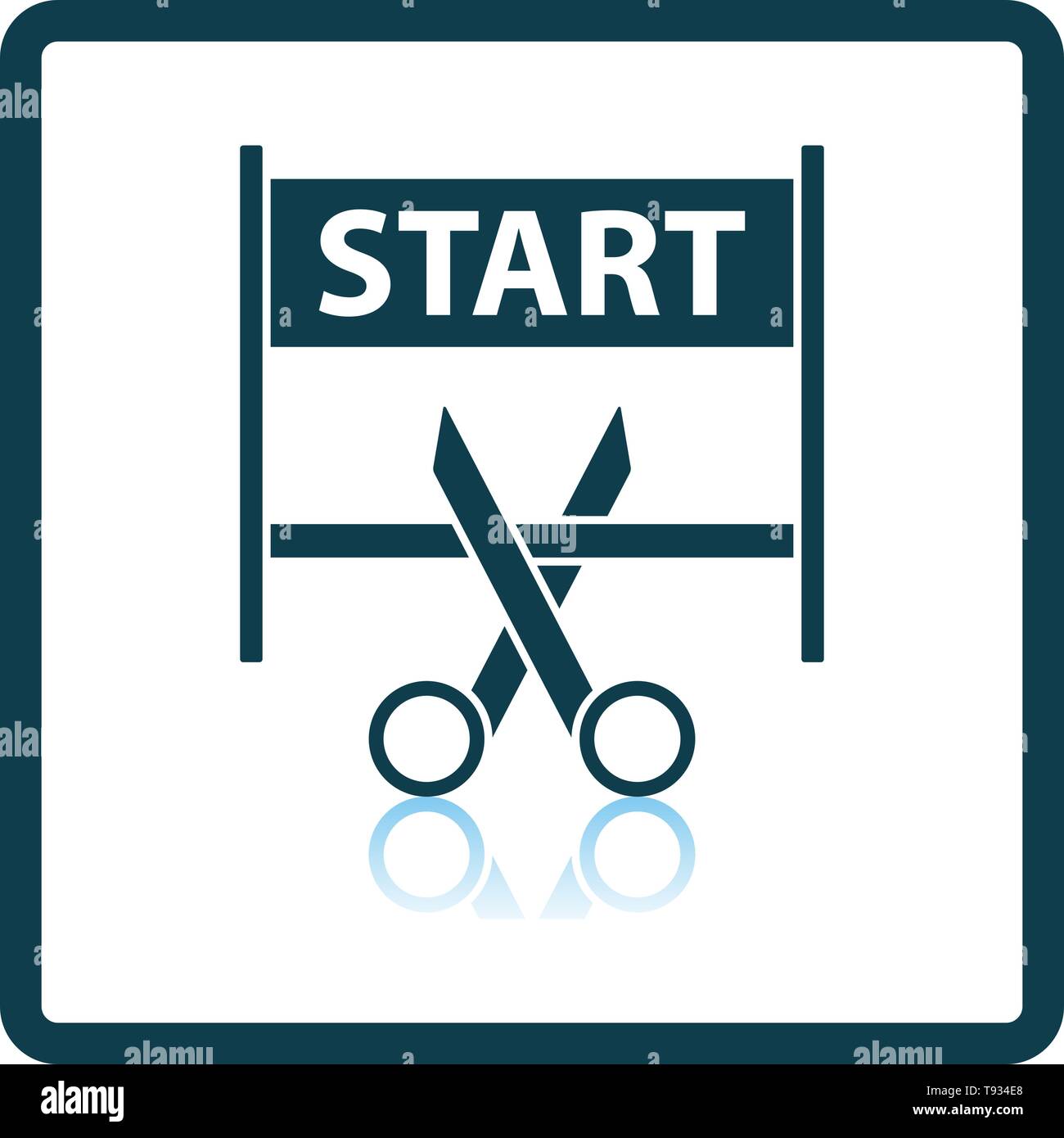 Scissors Cutting Tape Between Start Gate Icon. Square Shadow Reflection ...