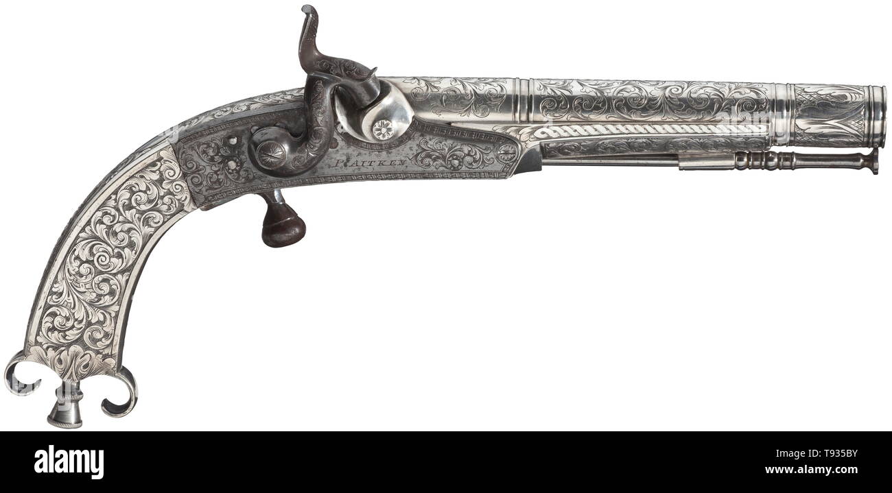 An English pistol of Scottish type, circa 1830 Smooth barrel in 12 mm ...